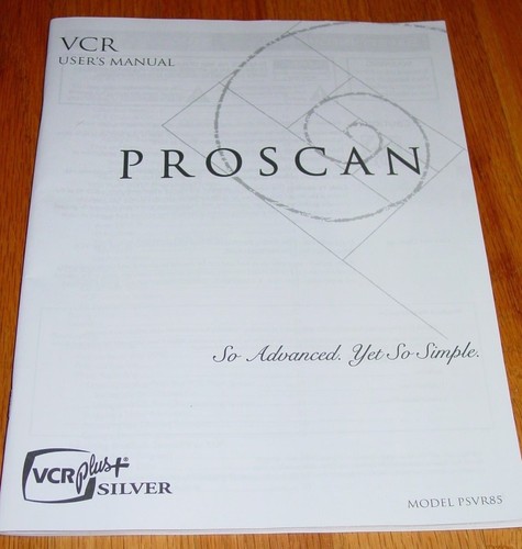 Proscan Model PSVR85 Video Cassette Recorder VCR Instruction User's ...