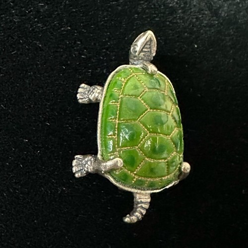 Vintage Beaucraft sterling silver turtle brooch green enameled 1” | eBay