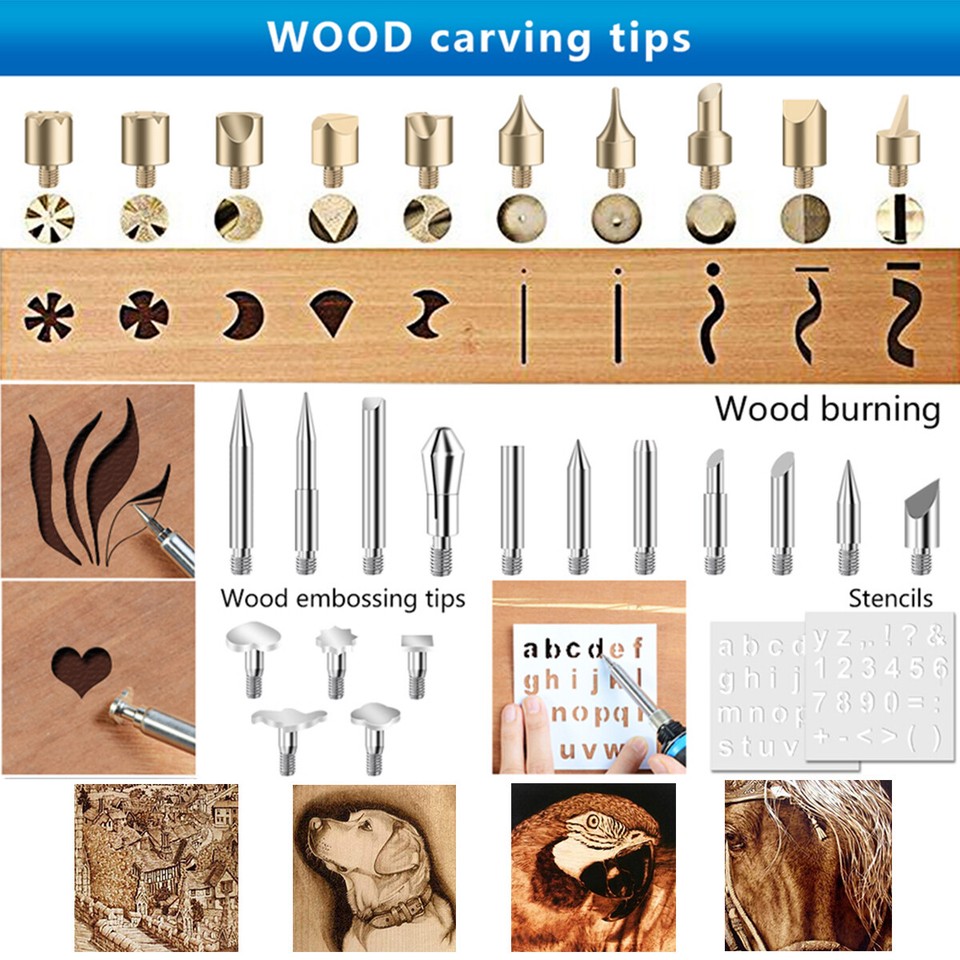 61Pcs Wood Burning Tips Set Stencil Soldering Iron Craft Tools ...