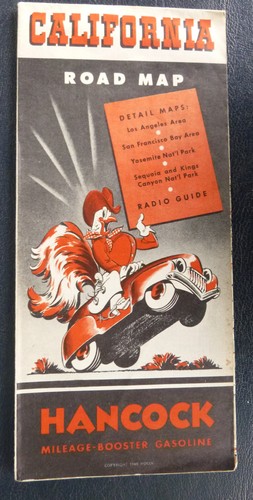 1948 California road map Hancock oil gas rooster | eBay