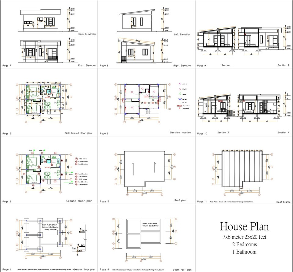 Custom Small House Plan 23x20 Feet 7x6 Meter 2 Beds 1 Bath Shed (A4 ...