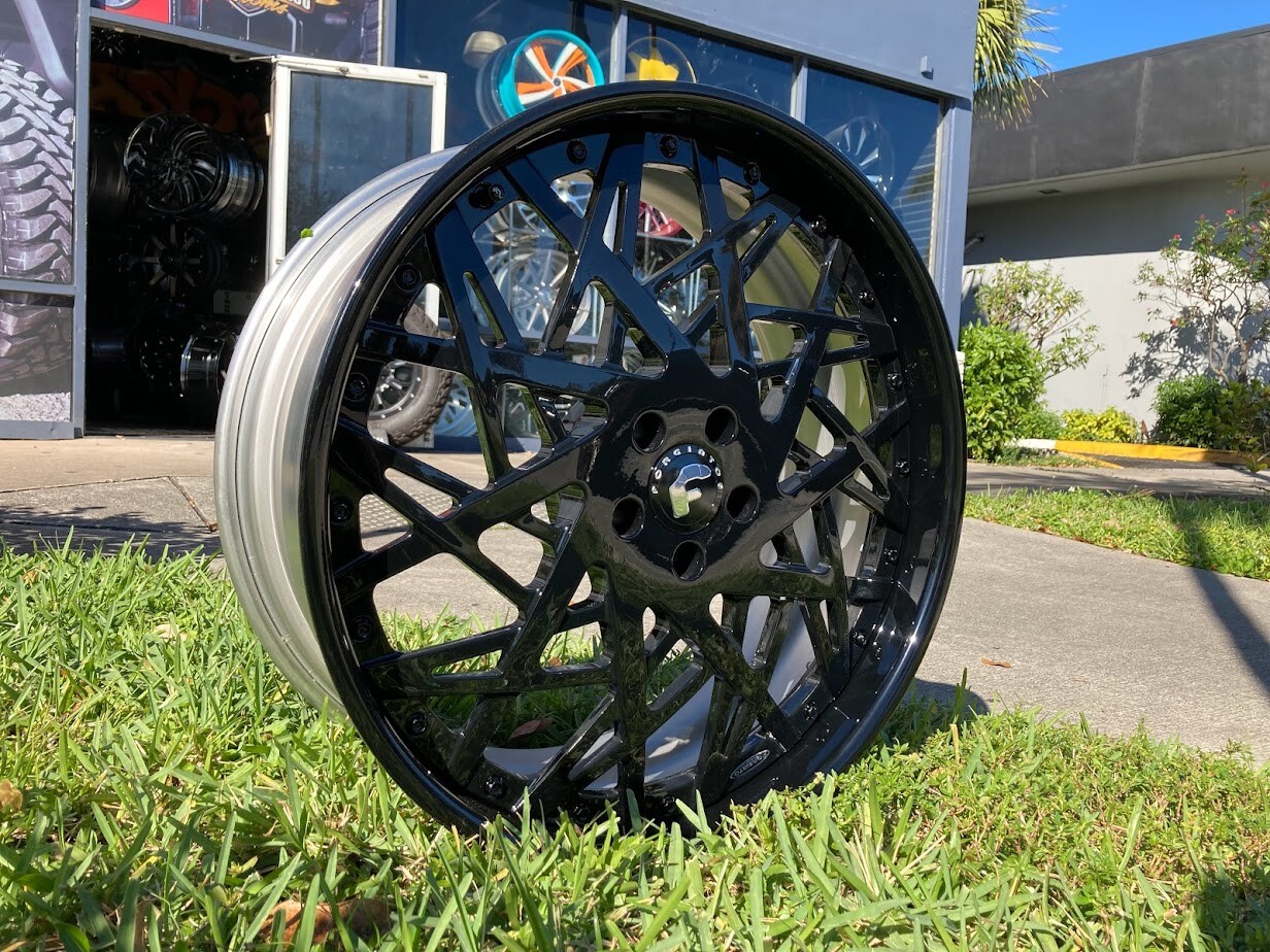 22" FORGIATO PASTICCIO GLOSS BLACK 5X115 THREE PIECE WHEELS TIRE ...
