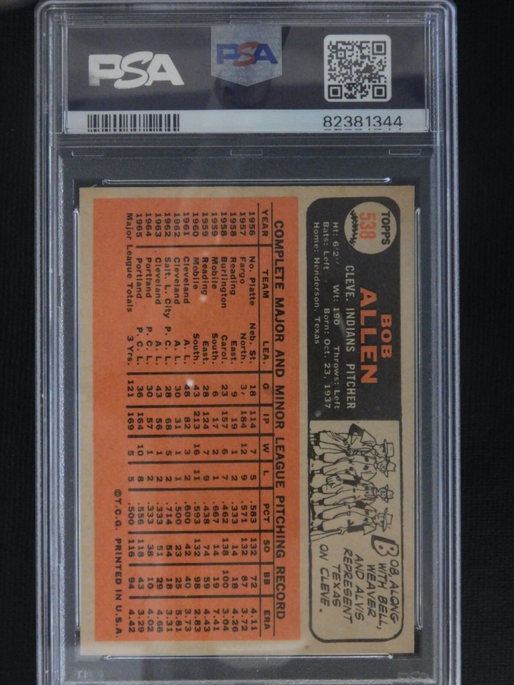 1966 Topps Baseball Card #538 Bob Allen SP (NM) PSA 7 | eBay