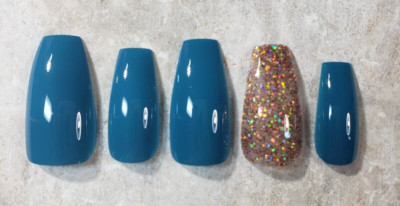 Custom Gel Press on Nails Handmade 20pc set teal blue brown halo ...