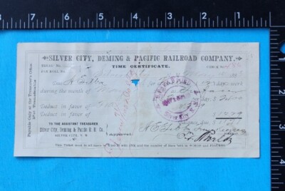 RARE 1883 Silver City Deming & Pacific Railroad New Mexico Time ...