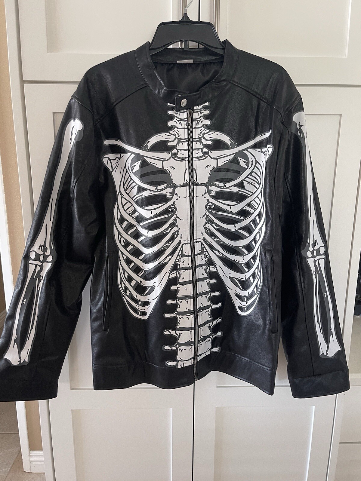 SpiritHalloween Women's Black Faux Leather Biker Skeleton Jacket ...