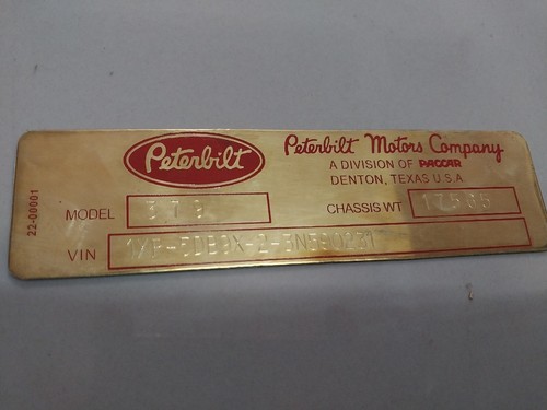 Vintage Peterbilt Data Plate Truck Brass Engraved | Indonesia | Vintage ...