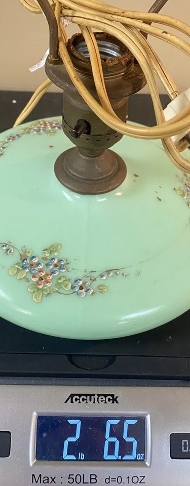 Rare Antique Jadeite Hand Painted Jefferson Glass Pancake Lamp Uranium ...
