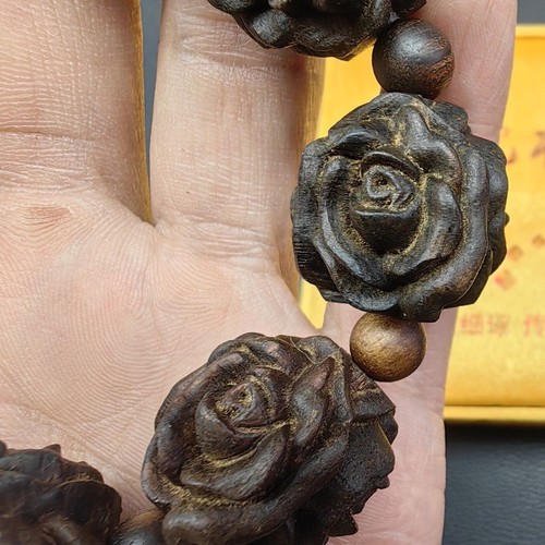 Old Qinan Agarwood Bracelet Carved Three-Sided Rose Style Beads | eBay