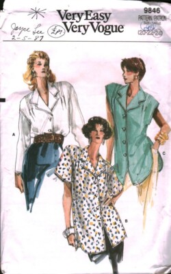 9846 Vintage Vogue Sewing Pattern Misses Loose Fitting Blouse Very Easy ...