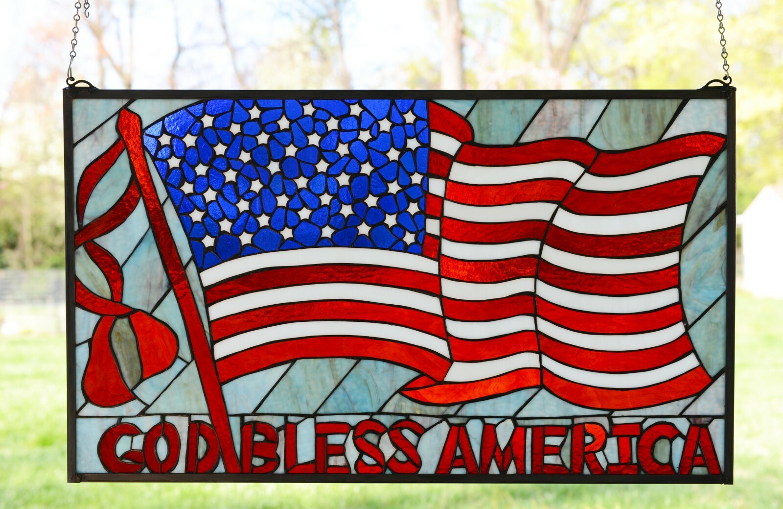 34" x 20" Tiffany Style stained glass window panel American Flag Art ...