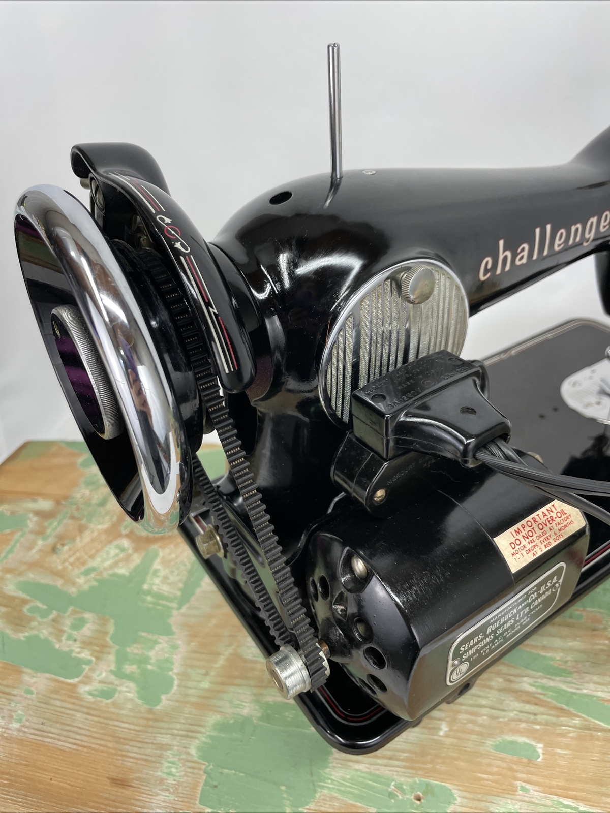 SERVICED Heavy Duty Vtg Singer 15 Clone Sewing Machine Black Red ...