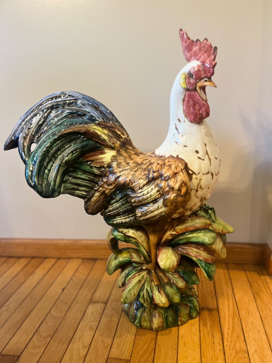 Italian Hand Painted Rooster Sculpture Large Intrada Large Vintage