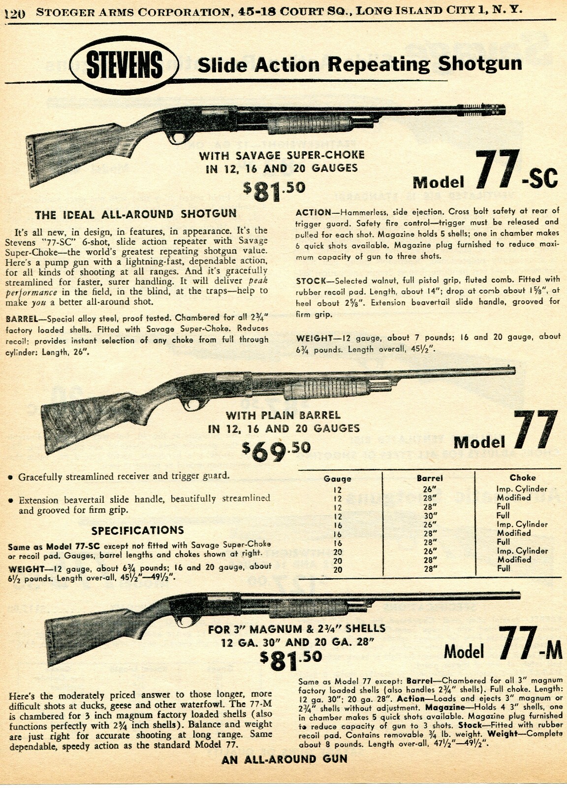 1960 Print Ad of Stevens Model 77 77SC 77M Slide Action Shotgun | eBay