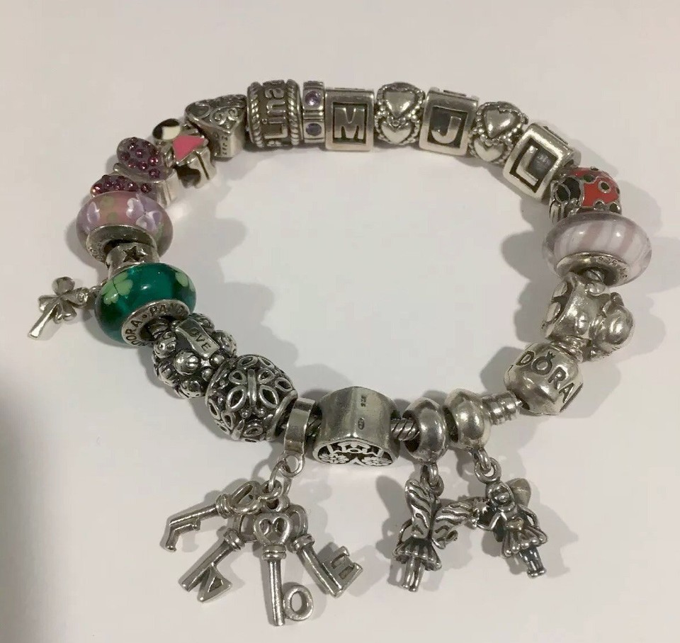 Pandora Silver Bracelet With 22 Original Initials Love Key Mom & Ale ...