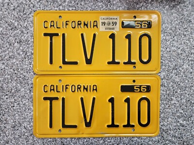 1956 California License Plates, 1959 Validation Sticker, DMV Clear ...