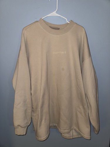 Men’s Tan Essentials Fear Of God Crewneck Fleece Pullover Long Sleeve ...