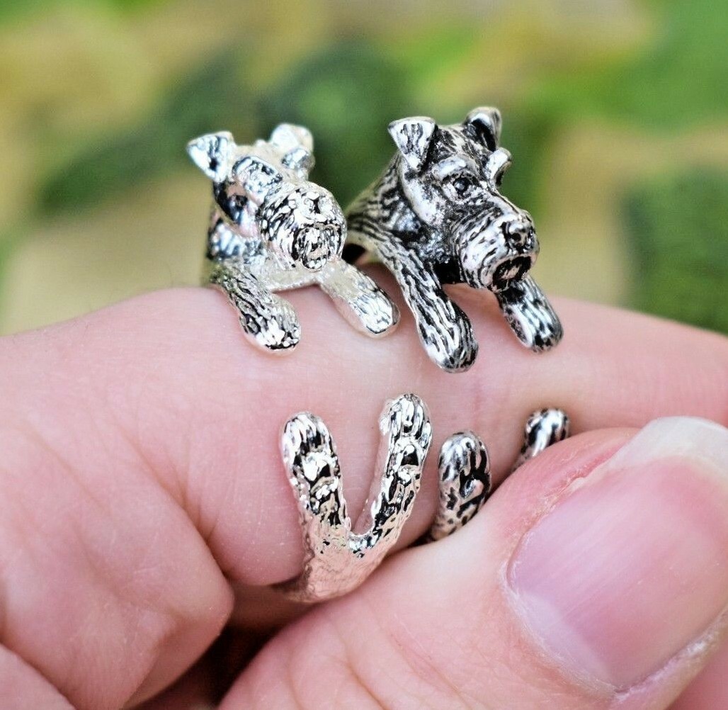 Schnauzer Dog Ring - Adjustable Wrap Animal Ring - Silver Puppy Love ...