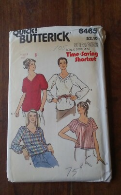 Vtg Butterick Quick 6465 misses pullover peasant top raglan sleeves sz ...