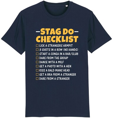 Stag Do Checklist T-Shirt Funny Joke Stag Party Lads Night Dares ...