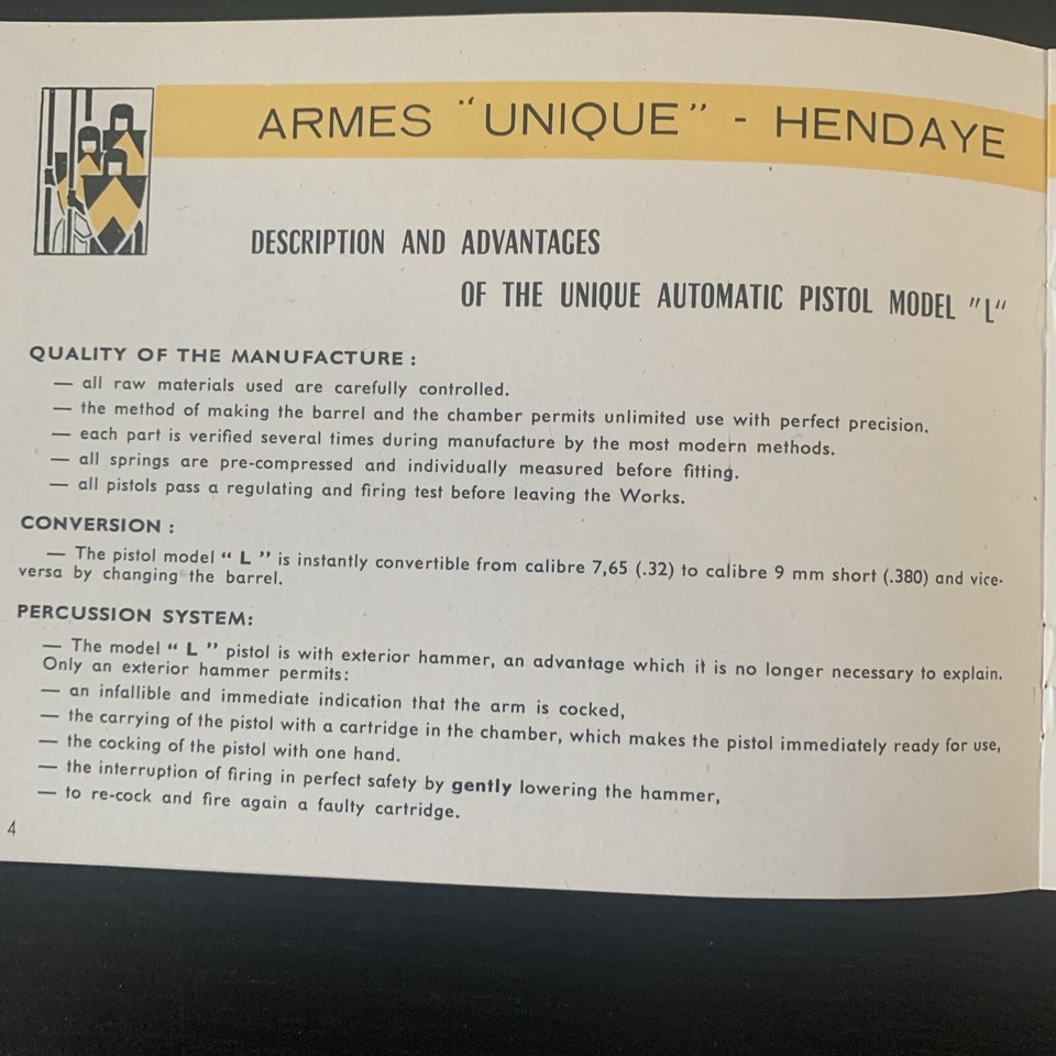 Original Unique Model L Pistol Owners Manual | eBay