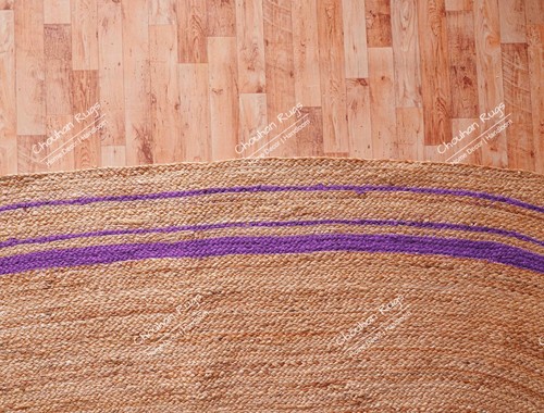 Natural Jute Rug With Triple Purple Line Border Vintage Large Area ...