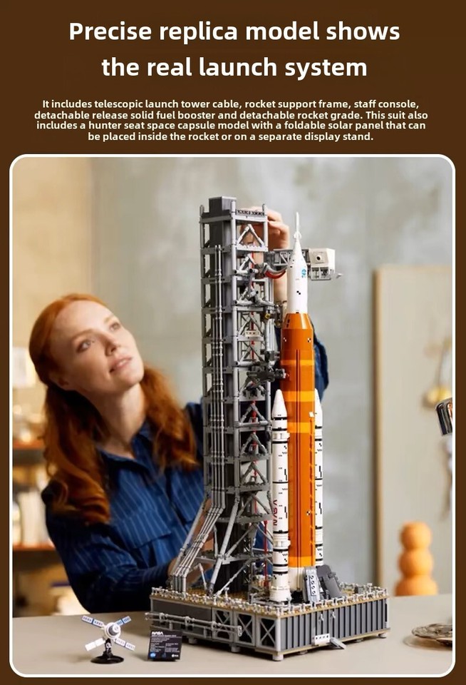 Model of Artemis rocket space launch system with assembled building ...