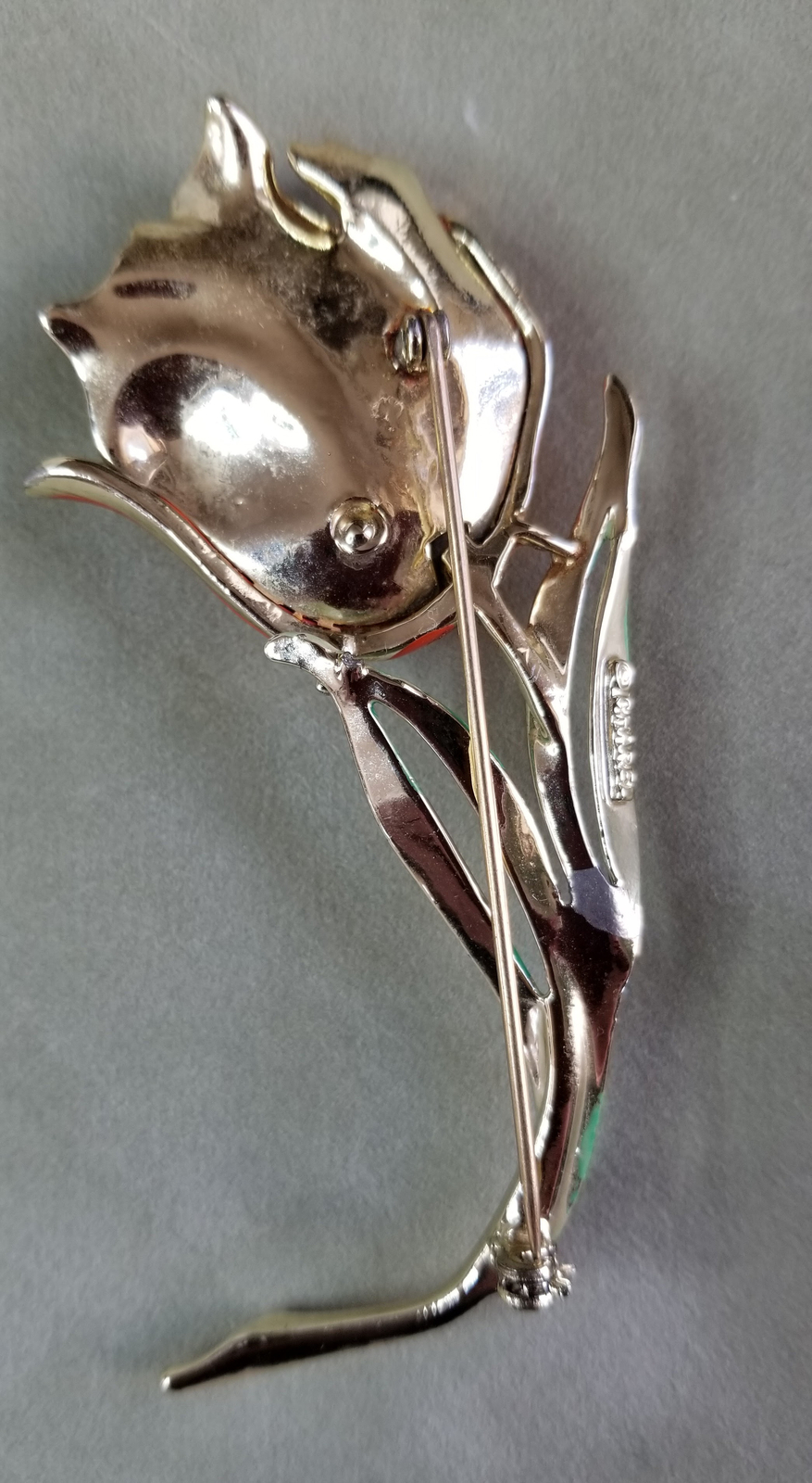 Vintage Signed Charel Brooch Red Enamel Tulip Flower … - Gem