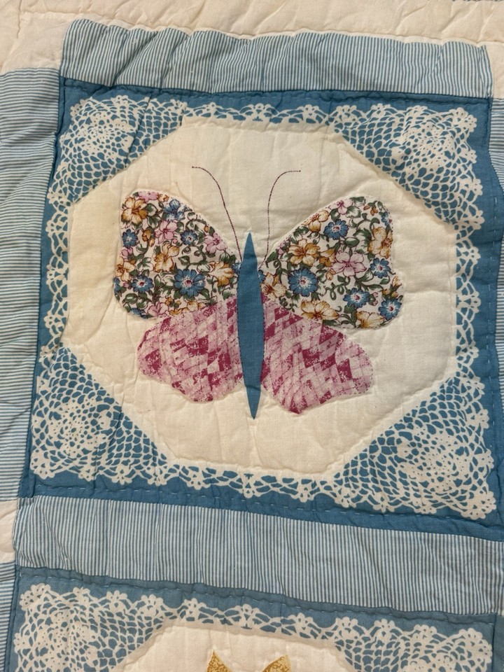 Unique Vintage 85x81 Quilt Featuring Butterfly, Bee, and Flower Design ...