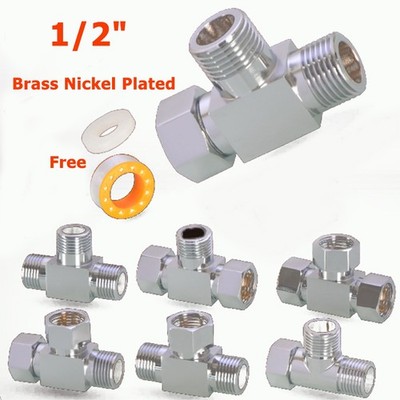 1/2" BSP Tee - Male and Female Brass Connectors Pipe Chrome Air Fuel ...