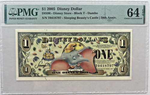 2005 $1 DUMBO DISNEY DOLLAR No Bar Code PMG 64 D Store Serial T0418797 ...