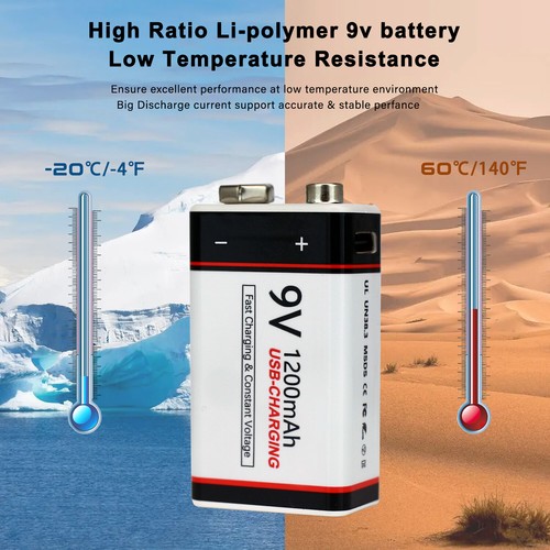 4*1000mAh 9v Battery USB Rechargeable Lithium 6f22 PP3 Block 9volt Li ...