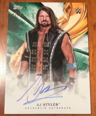 WWE AJ Styles 2019 Topps Undisputed Green On Card Autograph #47/50 B14 ...