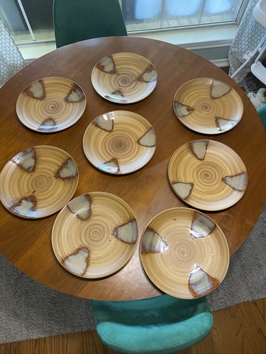 Sango Splash 4951 Brown Tan Drip Glazed Stoneware 11" Dinner Plates Set ...