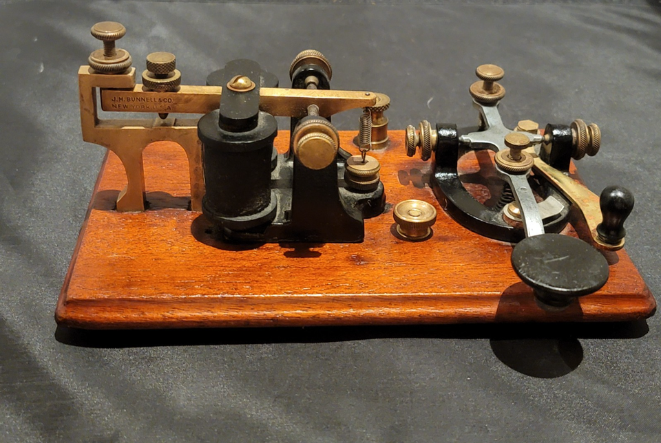 Antique 1880 JH Bunnell Mounted Platform Telegraph Key & Sounder 20ohm ...
