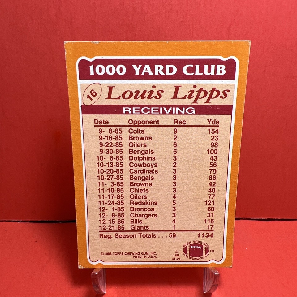 1986 Topps 1000 Yard Club Louis Lipps #16 VG | eBay