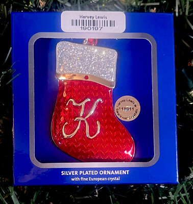 Harvey Lewis Letter K Christmas Ornament Red Initial Swarovski Silver ...