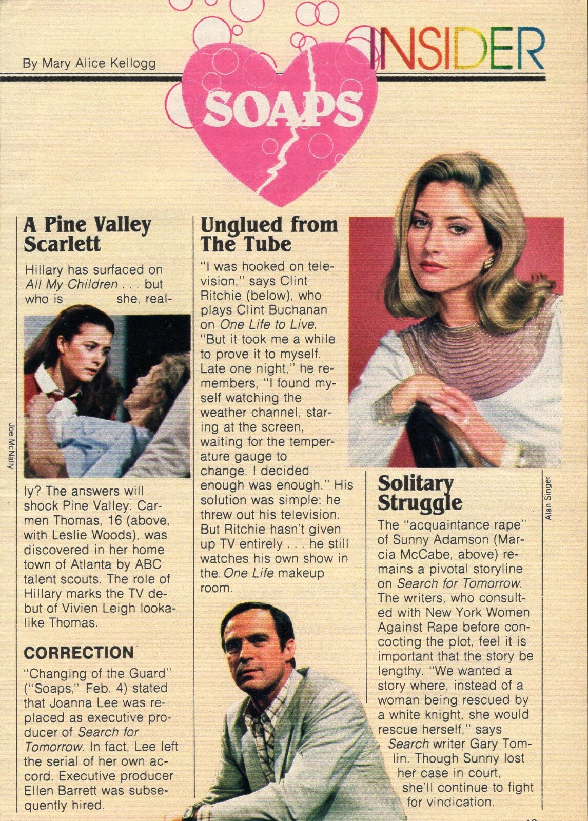 1984 TV GUIDE SOAP OPERA ARTICLE CARMEN THOMAS CLINT RITCHIE MARCIA ...