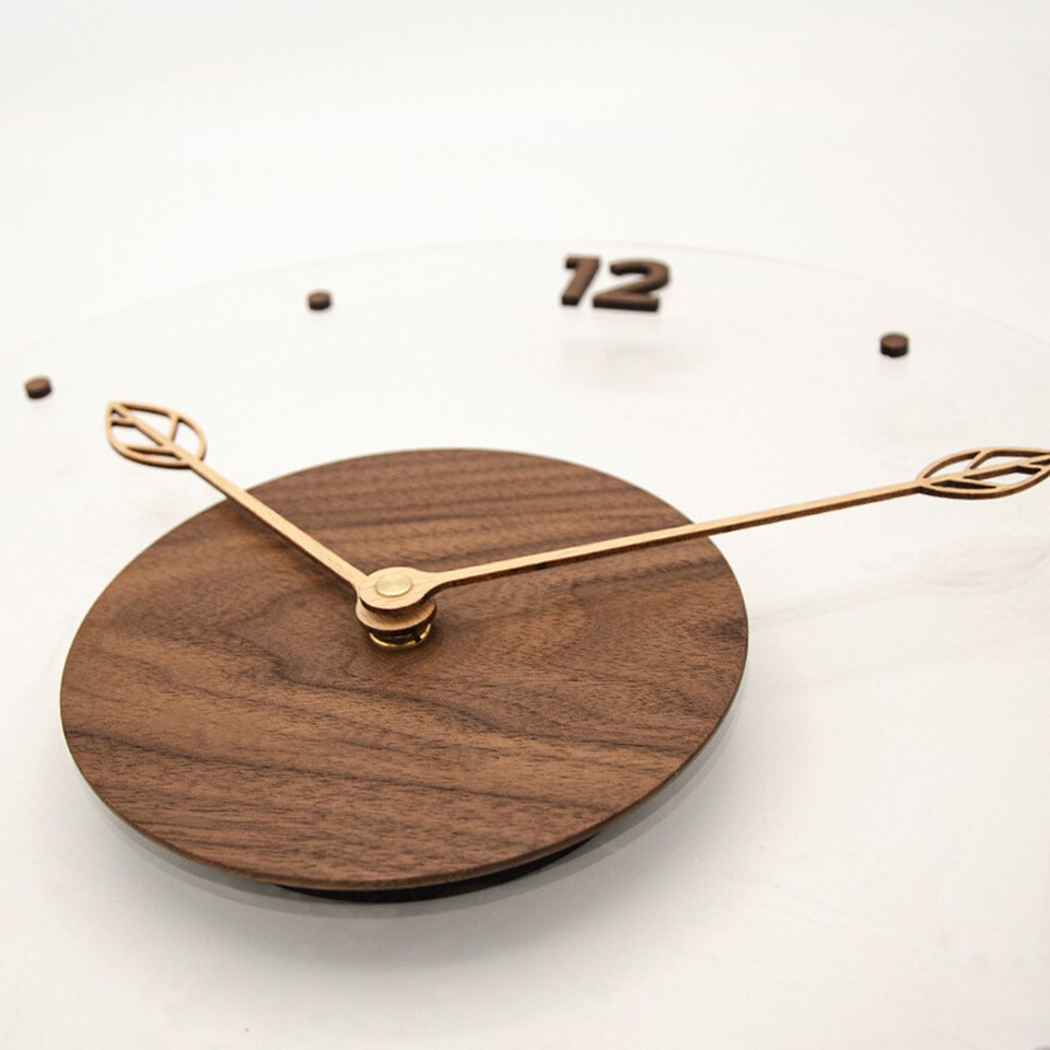 14" Modern Frameless Large Wall Clock Solid Wood Acrylic Glass Clear ...