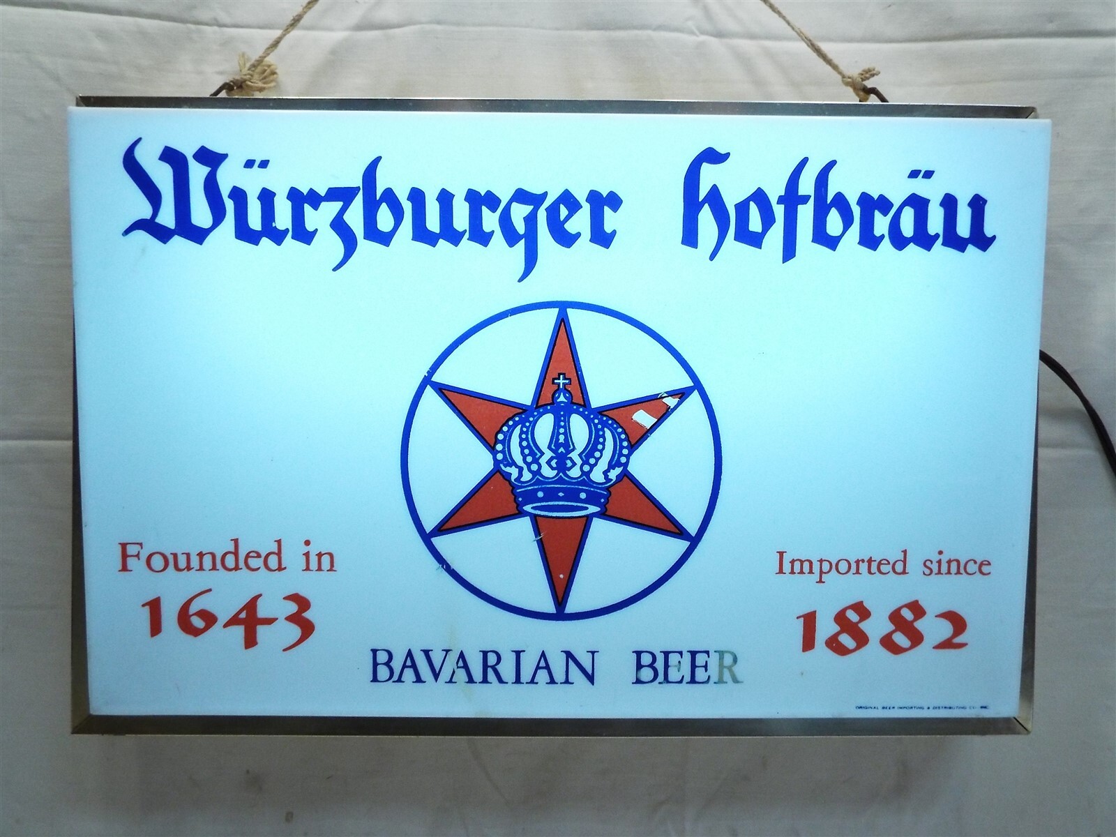 Vintage Illuminated Wurzburger Hofbrau Beer Advertising Lighted Bar ...