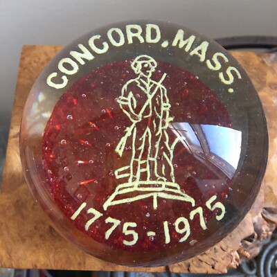 Concord, MA GLASS PAPERWEIGHT 1775 REVOLUTIONARY WAR BATTLE LEXINGTON ...