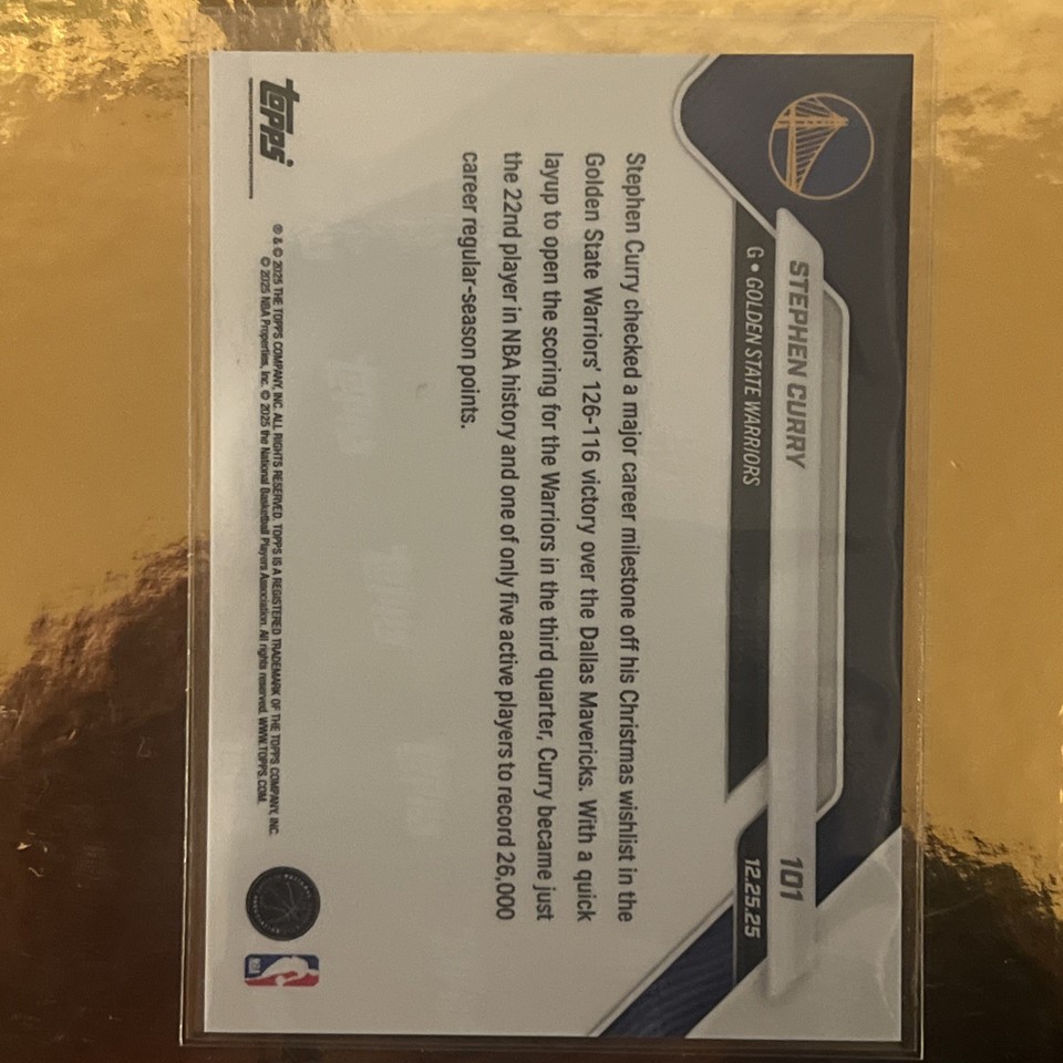 Topps Now Stephen Curry Golden State Warriors 12/25/25 26,000th Pt ...