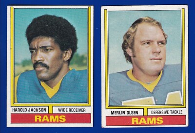 2 RAMS LOT 1974 TOPPS #205 NERLIN OLSEN #420 HAROLD JACKSON VG & EXMINT ...