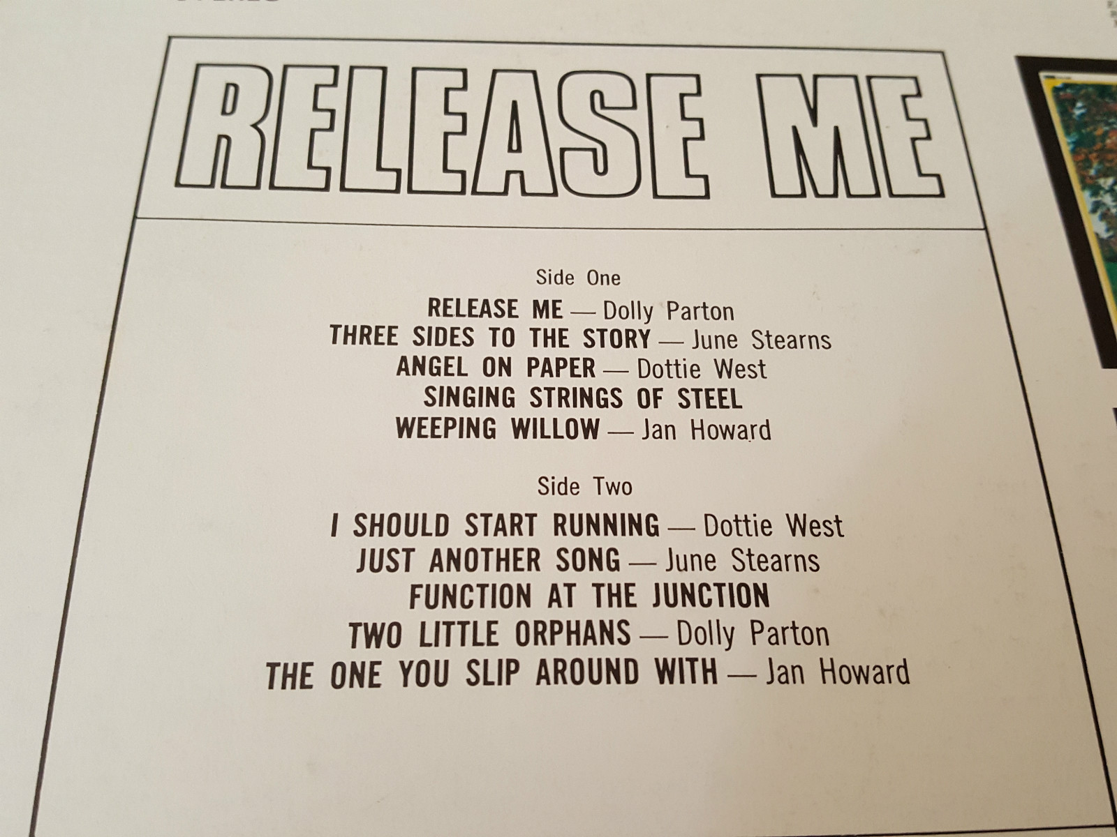 RELEASE ME BEST OF DOLLY PARTON DOTTIE WEST JAN HOWARD JUNE STEARNS LP ...