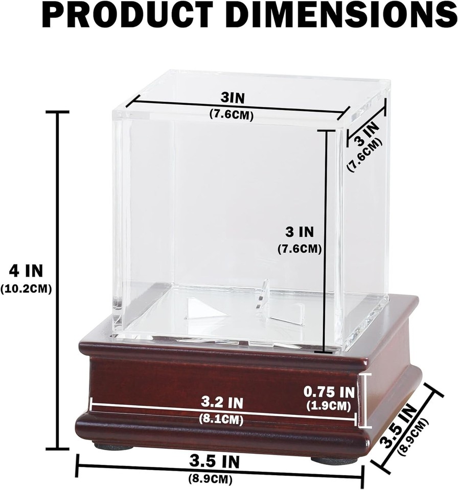 Baseball Holder Display Case Cube, Cherry Finish Wood Stand UV ...