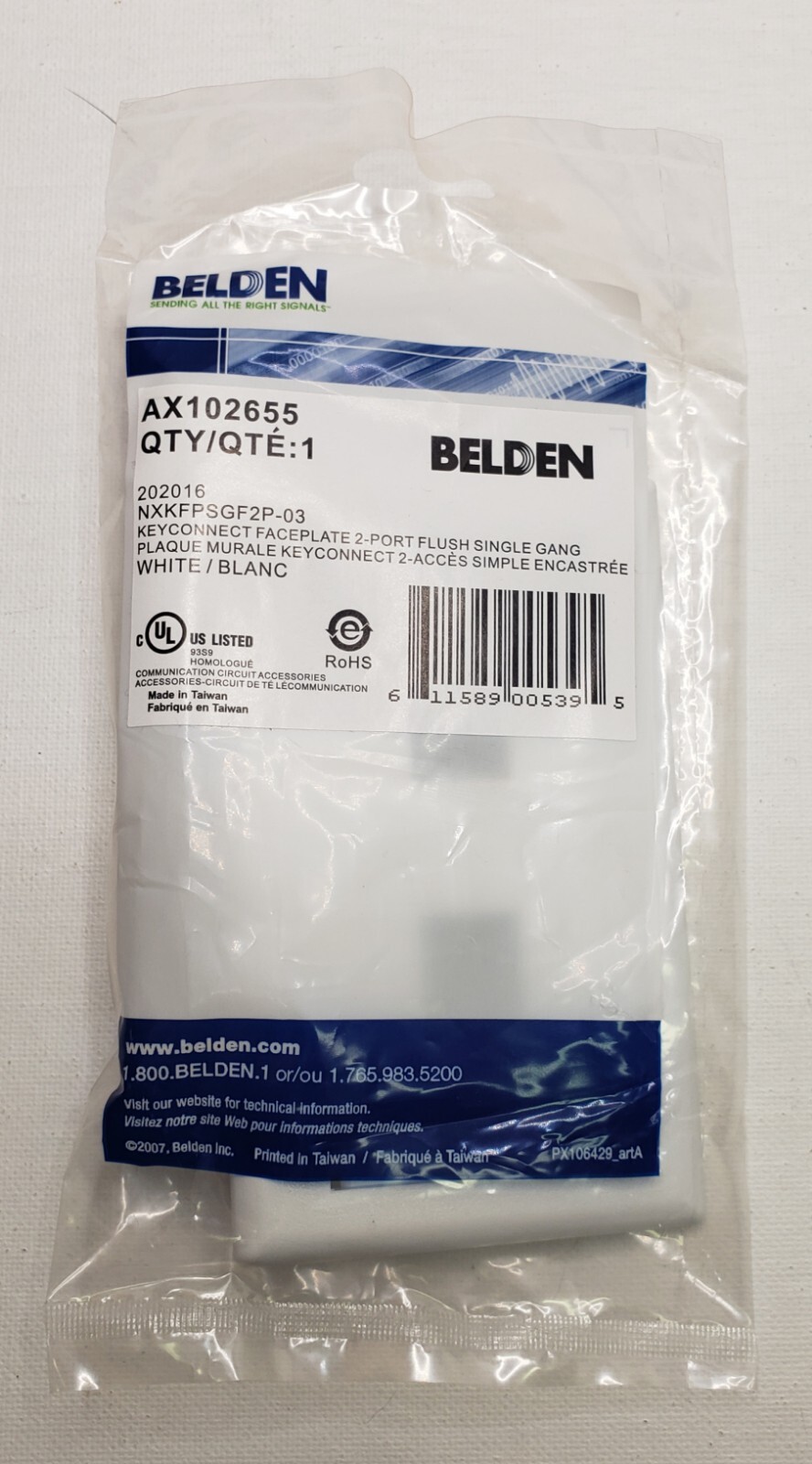 50 Belden AX102655 KeyConnect 1 Gang 2-port Faceplate White W/ ID ...
