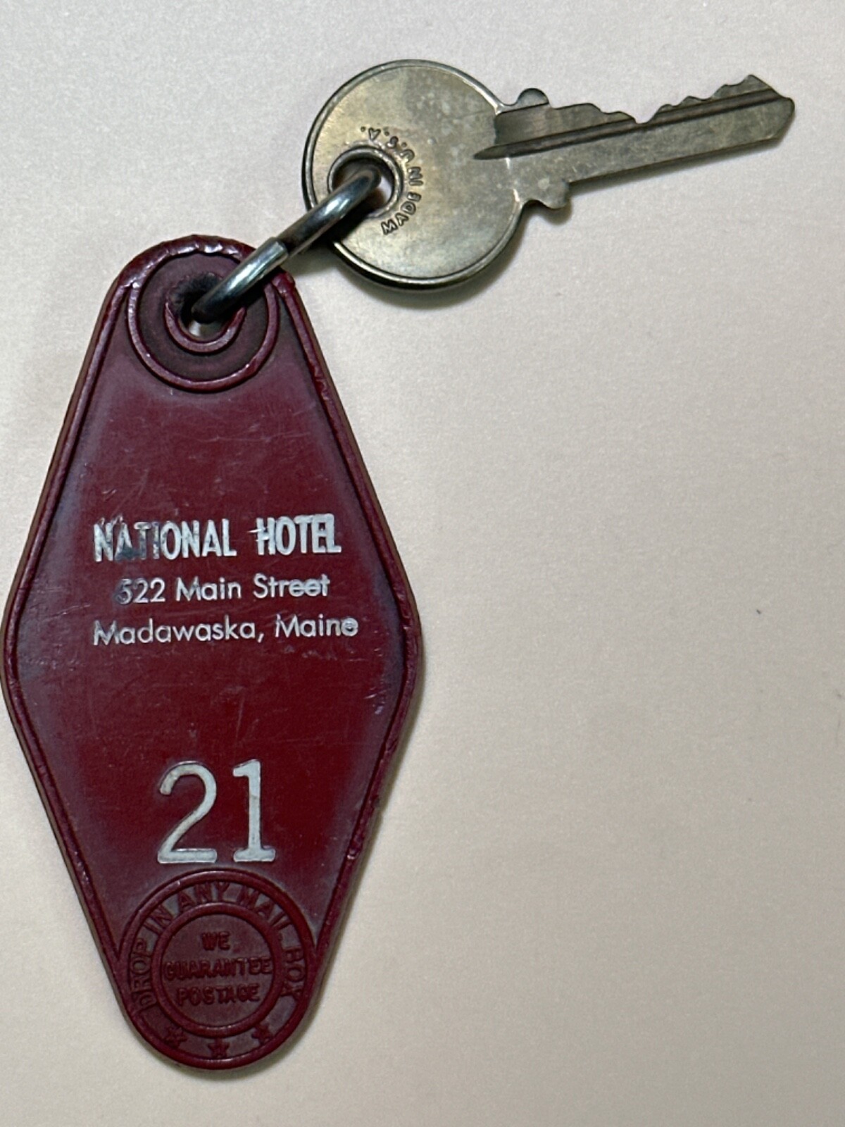 National Hotel Motel Room Key Fob & Key Madawaska Maine #21 RARE | eBay
