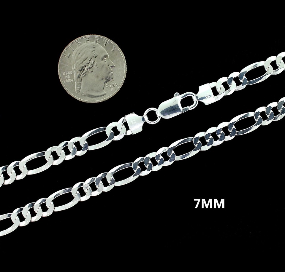 Real 925 SOLID Sterling Silver FIGARO LINK Chain Necklace or Bracelet ...