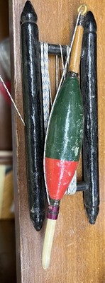 Vintage Wooden Fishing Float Bobber & Antique Fishing Hand Reel WInder ...