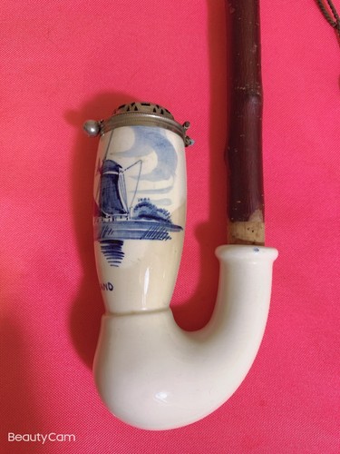 Antique HOLLAND Hand Painted Dutch Birchwood, Delft Ceramic Pipe ...